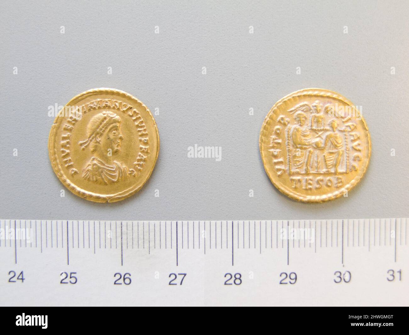 Solidus of Valentinian II, Emperor of Rome from Thessalonica. Ruler ...