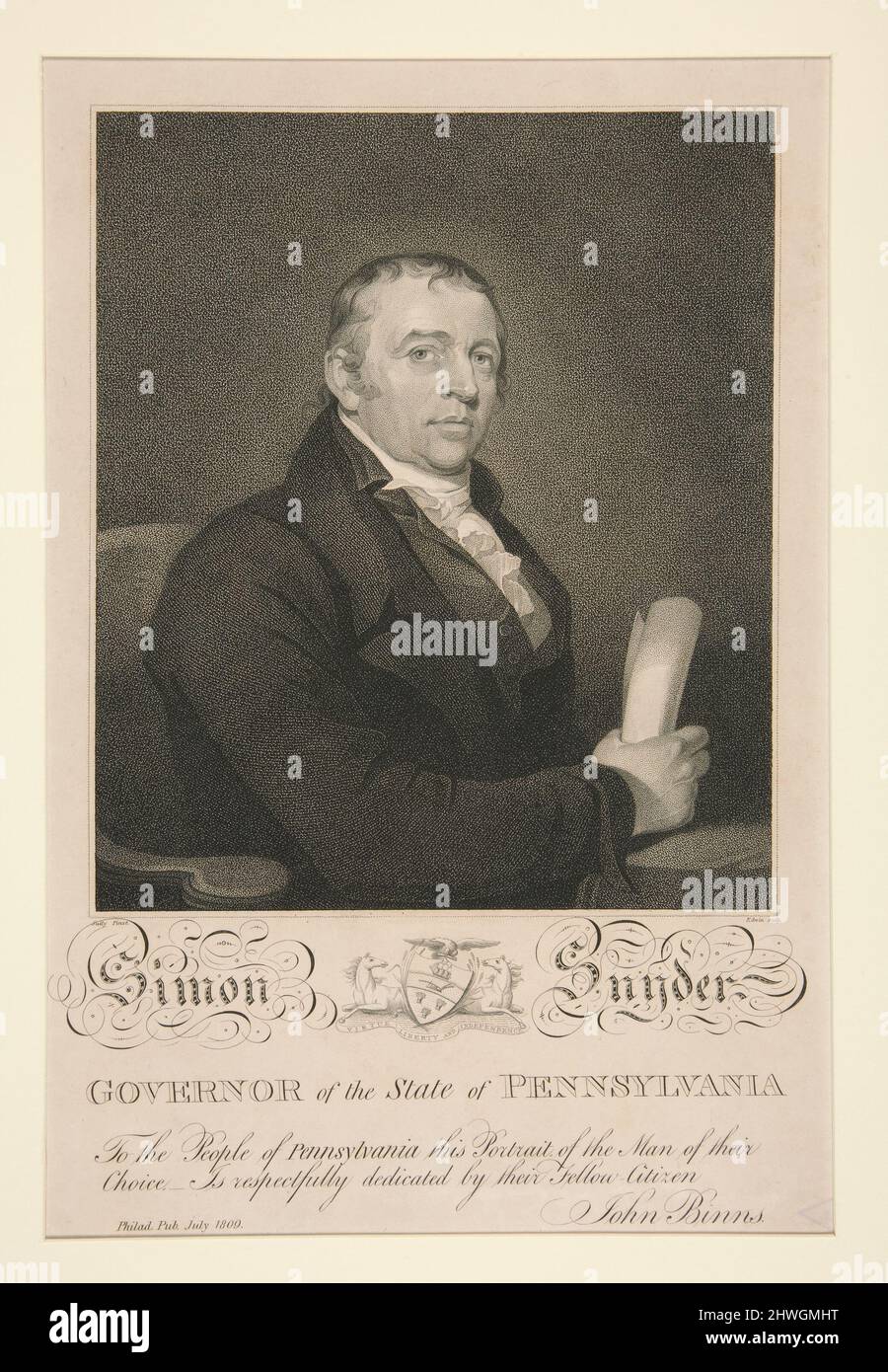 Simon Snyder. Engraver: David Edwin, American, born England, 1776 ...