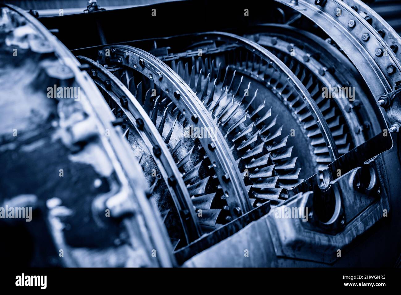 Model of turbine jet engine fighter aircraft with longitudinal section ...