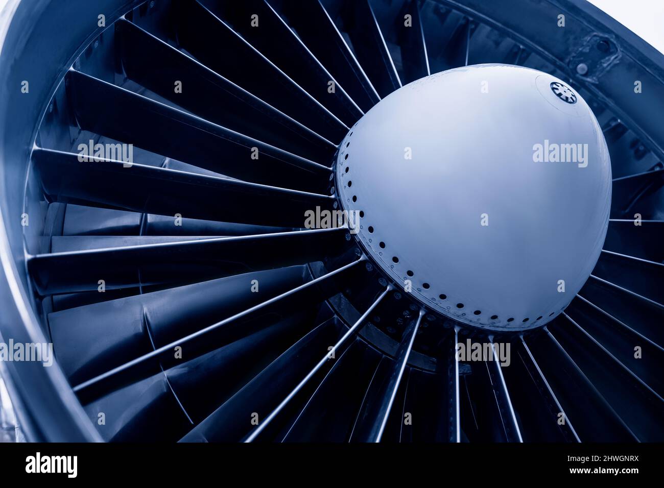 Closeup jet engine blades of airplane. Blue color tone Stock Photo - Alamy
