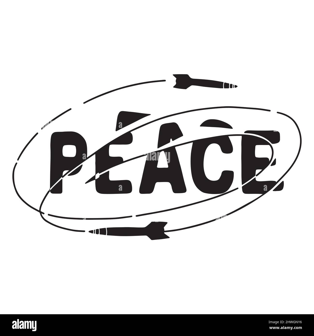 Word Peace broken by military rockets. Threat of war concept Stock ...