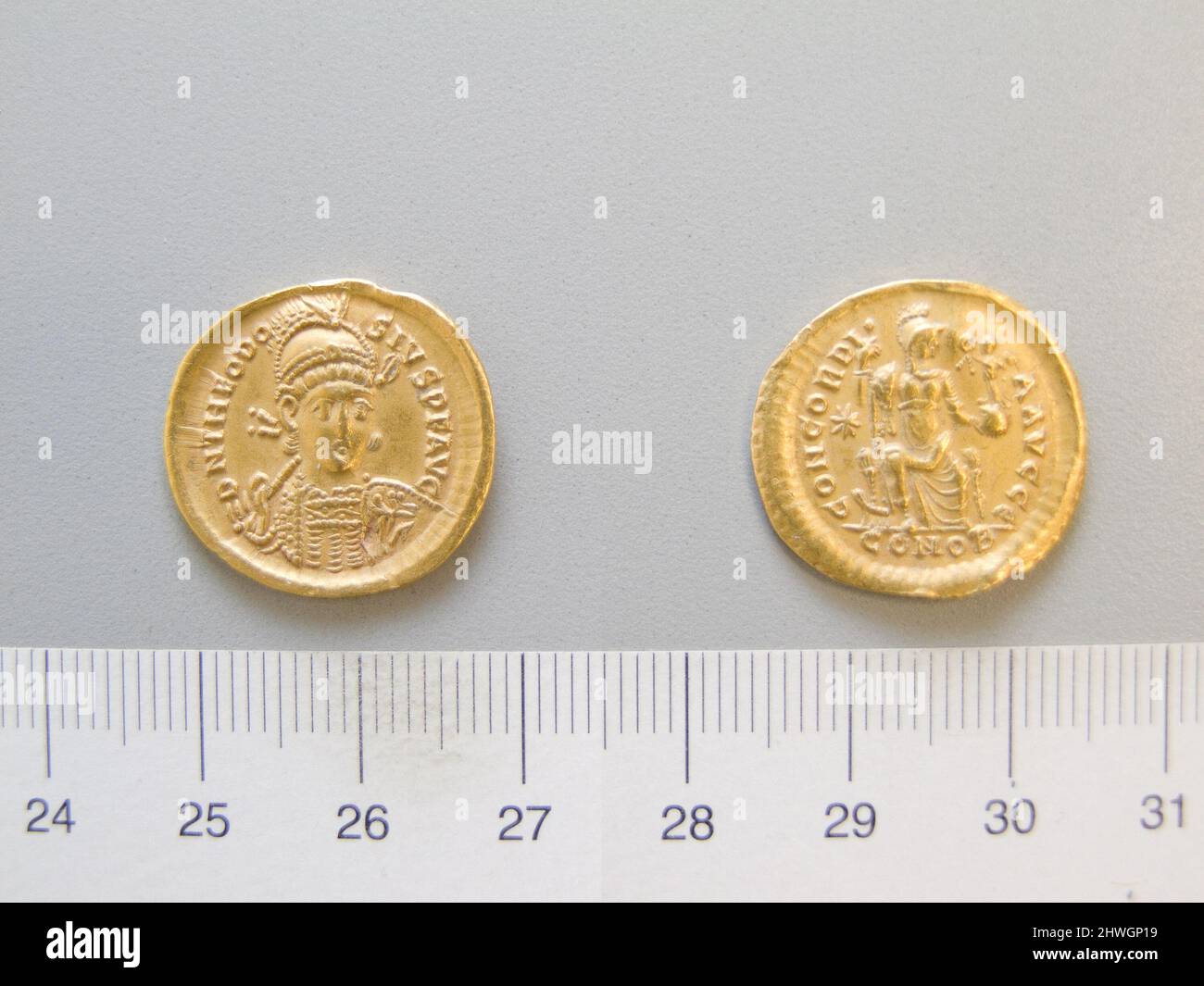 Solidus of Theodosius II, Emperor of Rome from Constantinople. Ruler ...