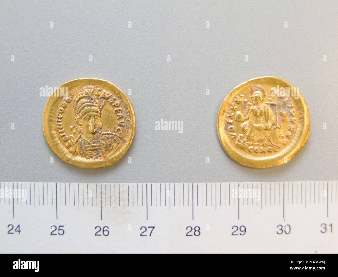 Solidus of Theodosius II, Emperor of Rome from Constantinople. Ruler ...