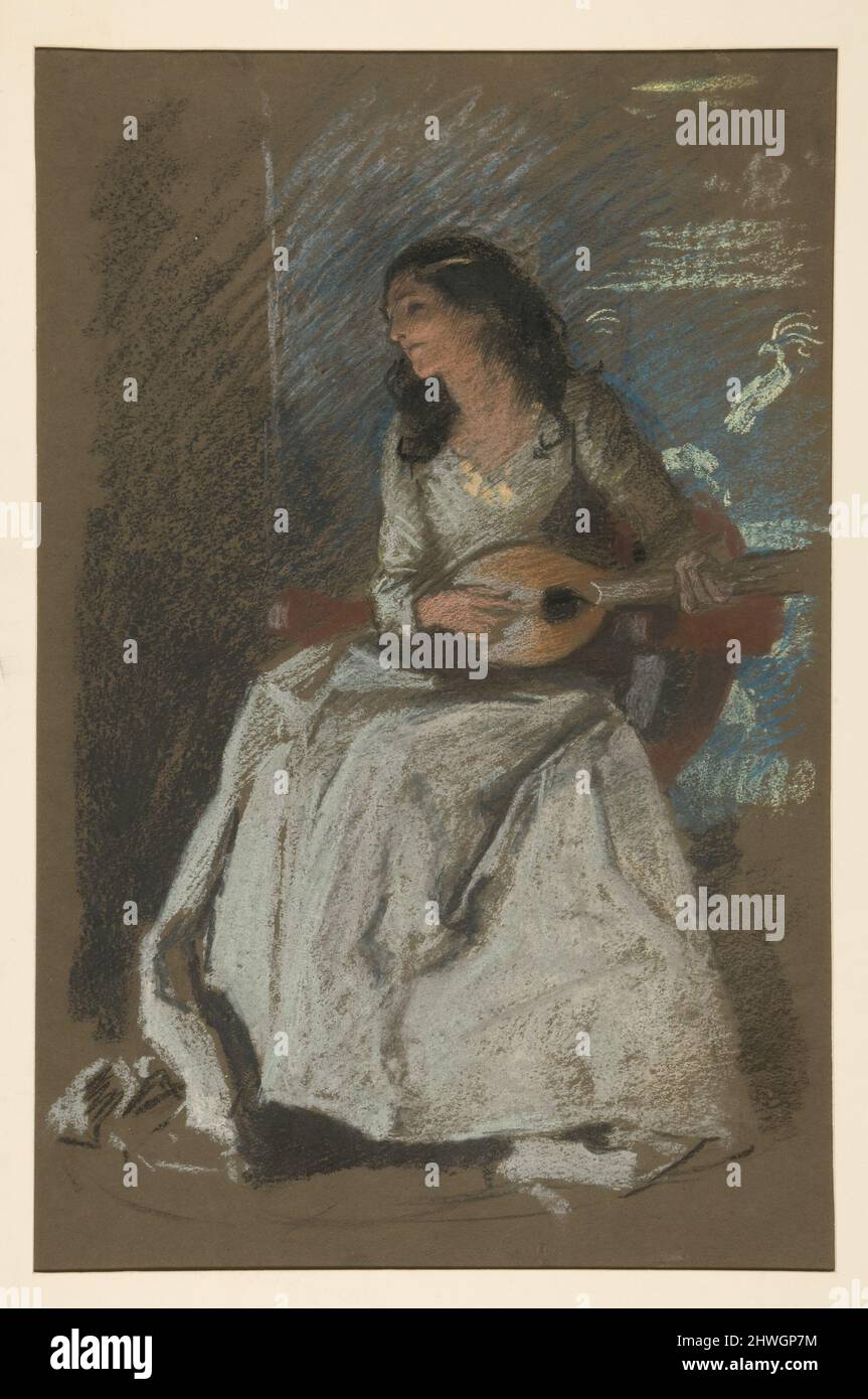 Study of lady playing mandolin. Artist: Edwin Austin Abbey, American ...