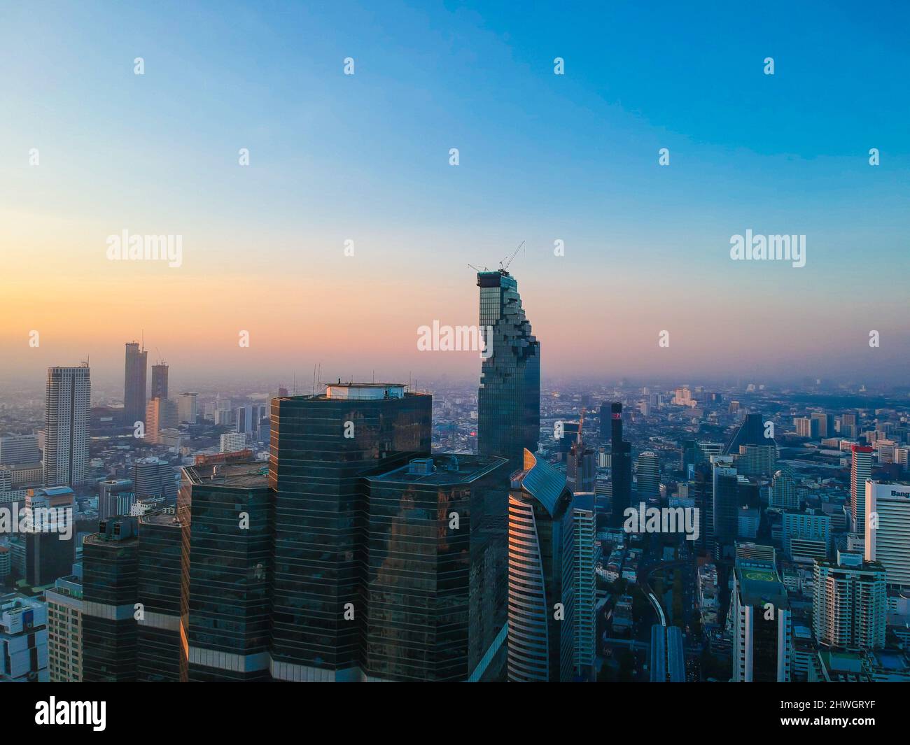 Modern city building morning sunrise aerial view cityscape Stock Photo ...