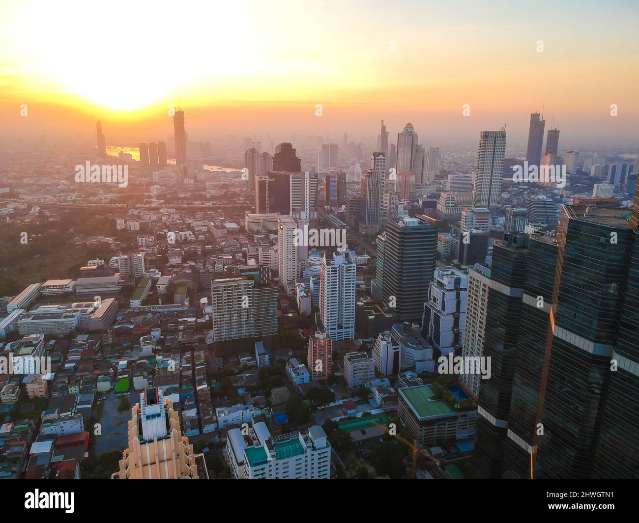 Modern city building morning sunrise aerial view cityscape Stock Photo ...