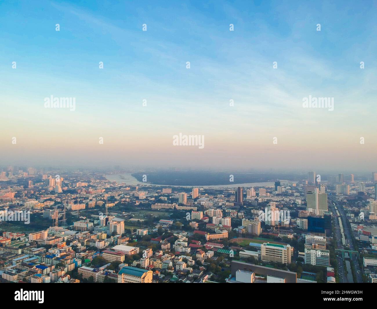 Modern city building morning sunrise aerial view cityscape Stock Photo ...