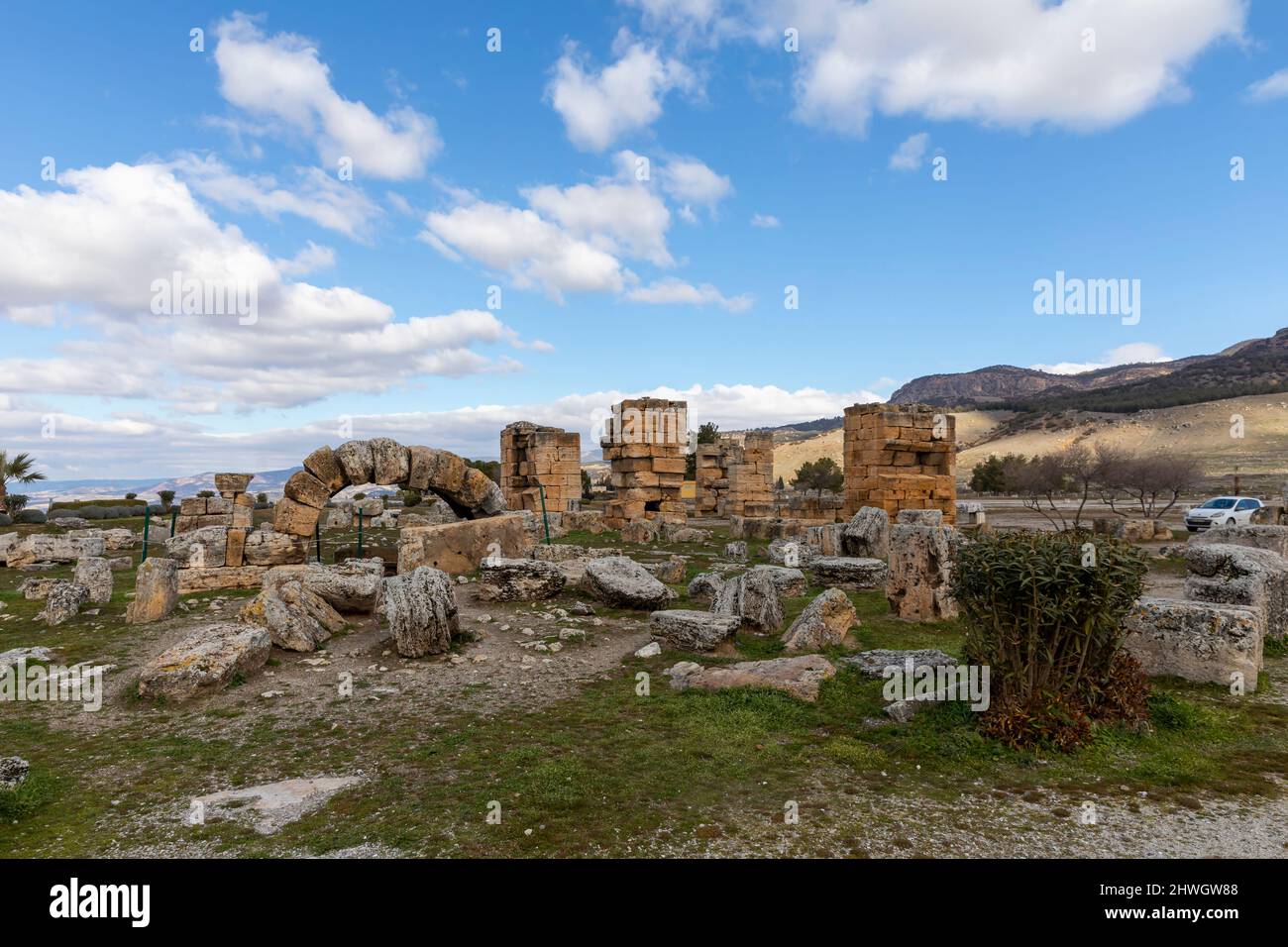 colonnade on the main street of ancient ruined city Hierapolis in ...