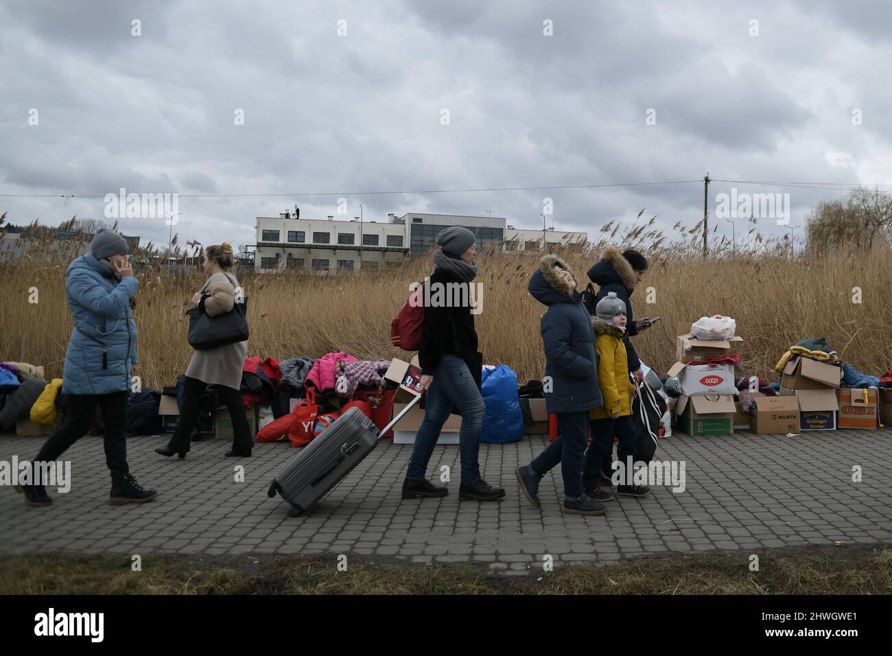 Medyka, Poland - March 5, 2022: refugees from Ukraine arrive at Medyka ...