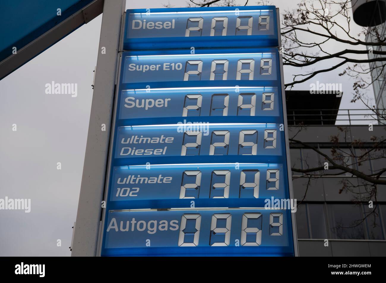 Berlin, Germany. 06th Mar, 2022. The price of fuel is displayed at a ...