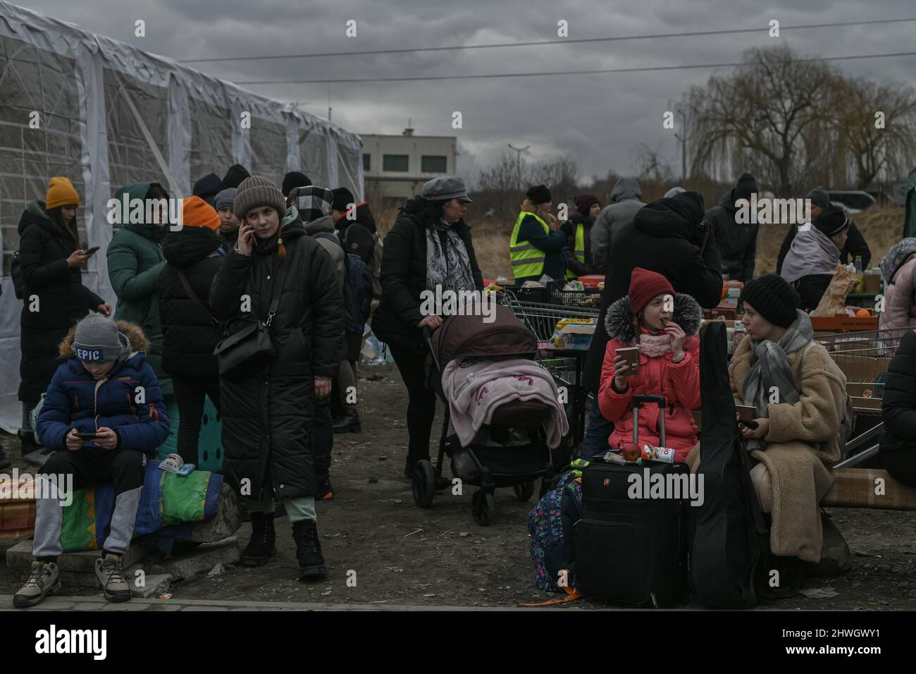 Medyka, Poland - March 5, 2022: refugees from Ukraine arrive at Medyka ...