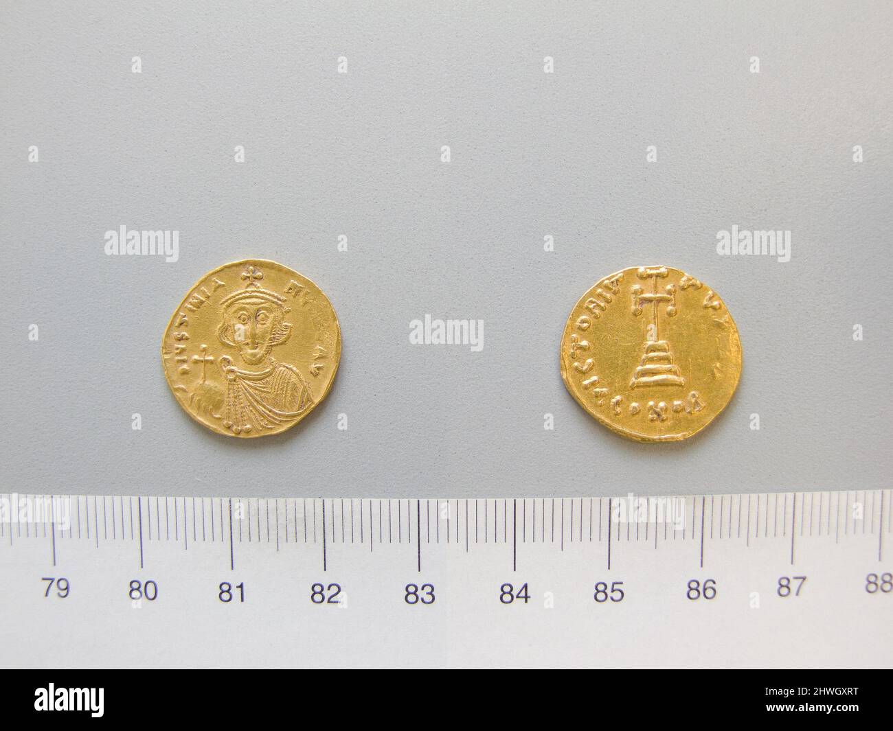 Solidus of Justinian II, Byzantine emperor 685 695 and 705 711. Ruler ...