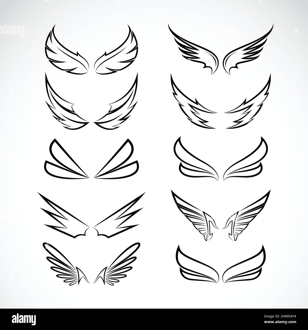 Vector black wing icons set on white background. Easy editable layered ...