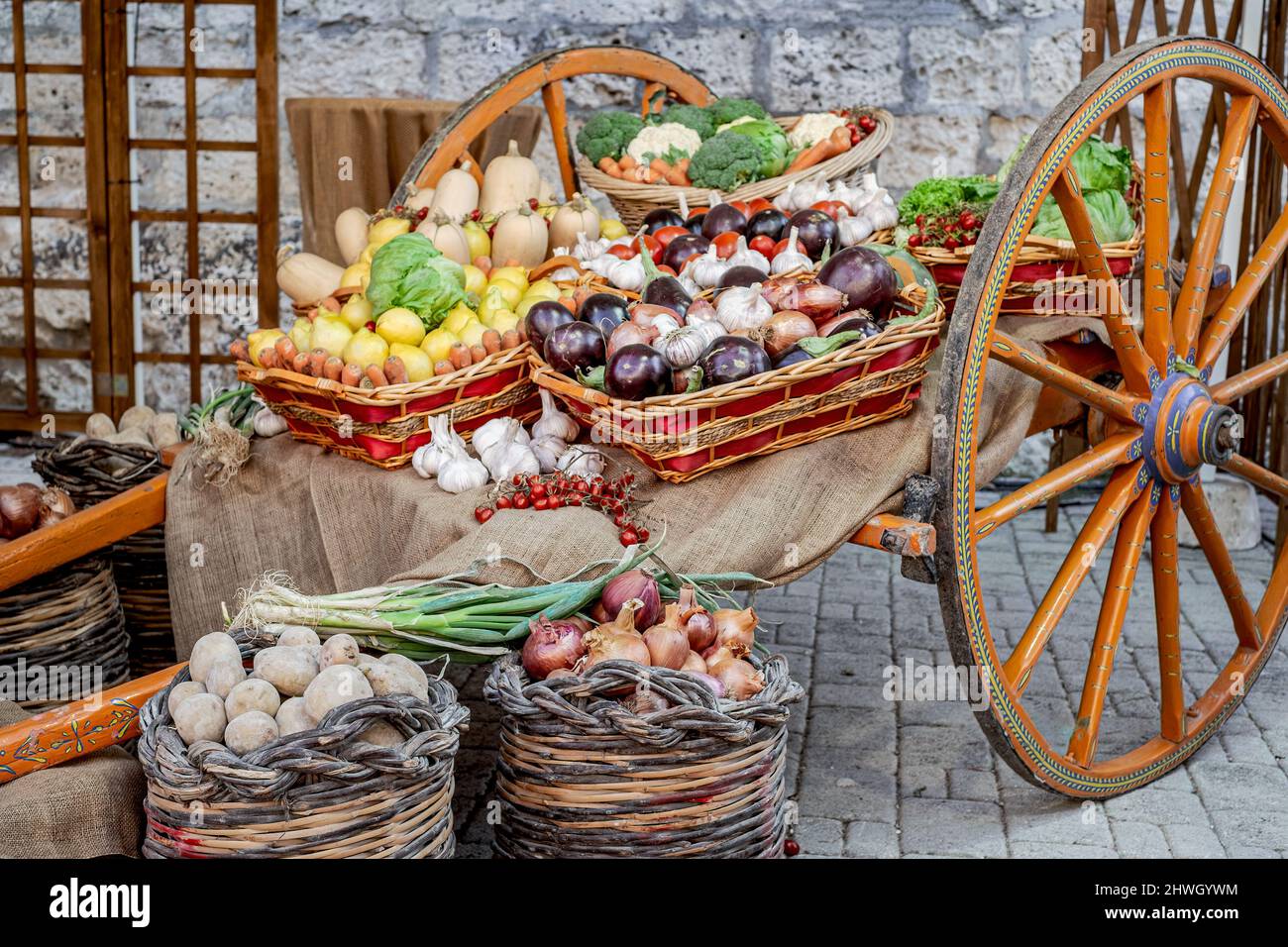 a Maltese wooden cart full of fresh vegetables Stock Photo - Alamy