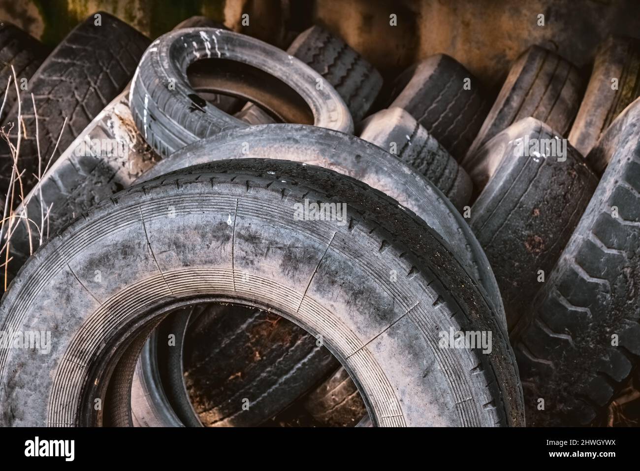 a pile of discarded truck tires Stock Photo - Alamy