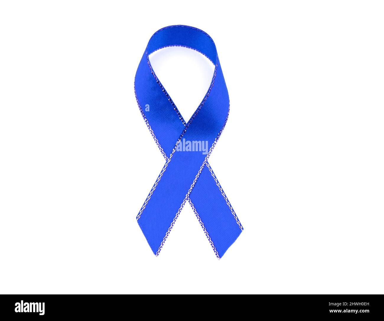 blue silk ribbon symbol of aids awareness on isolated white background ...