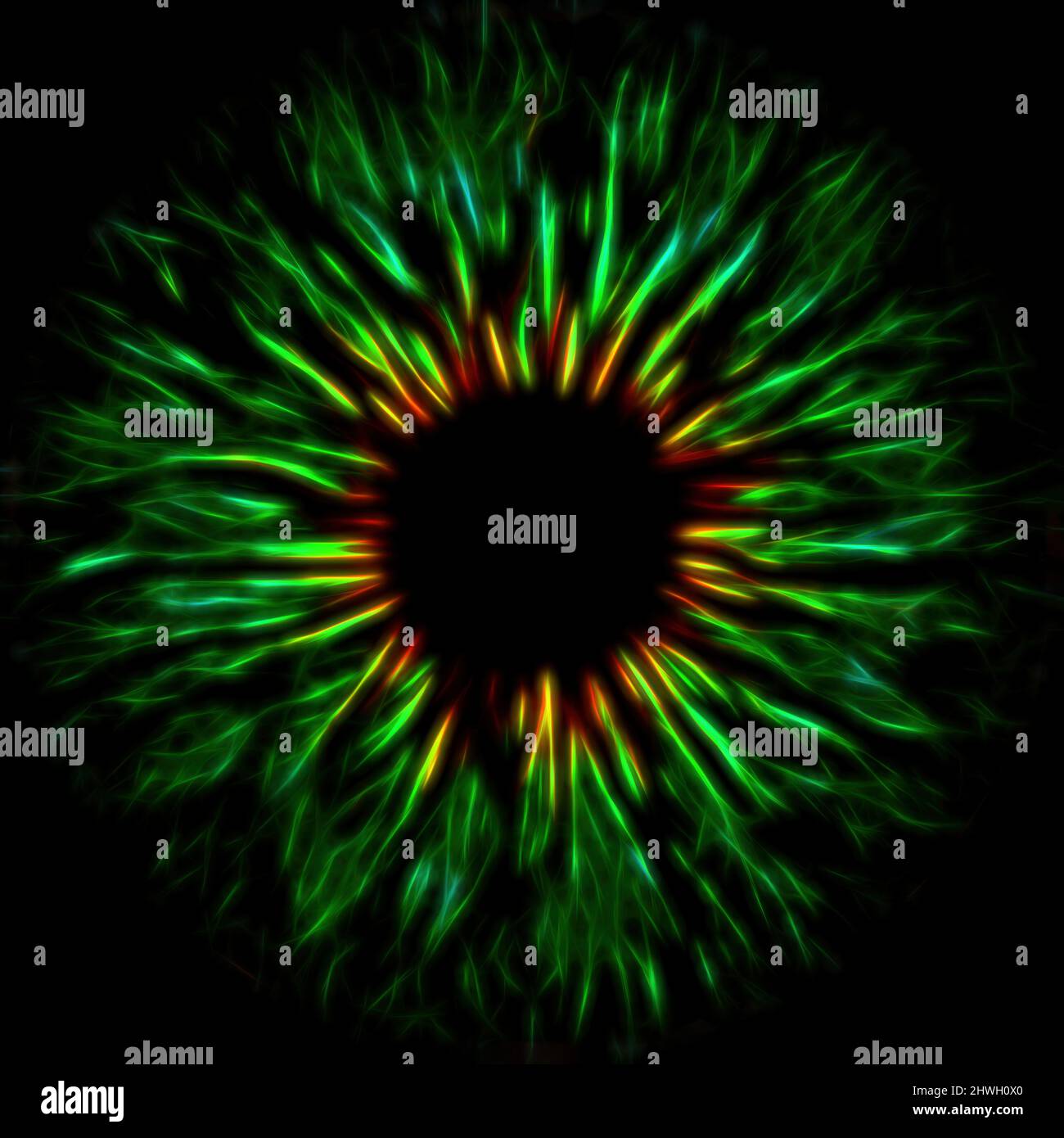 Illustration of a green electrify human iris on black background ...