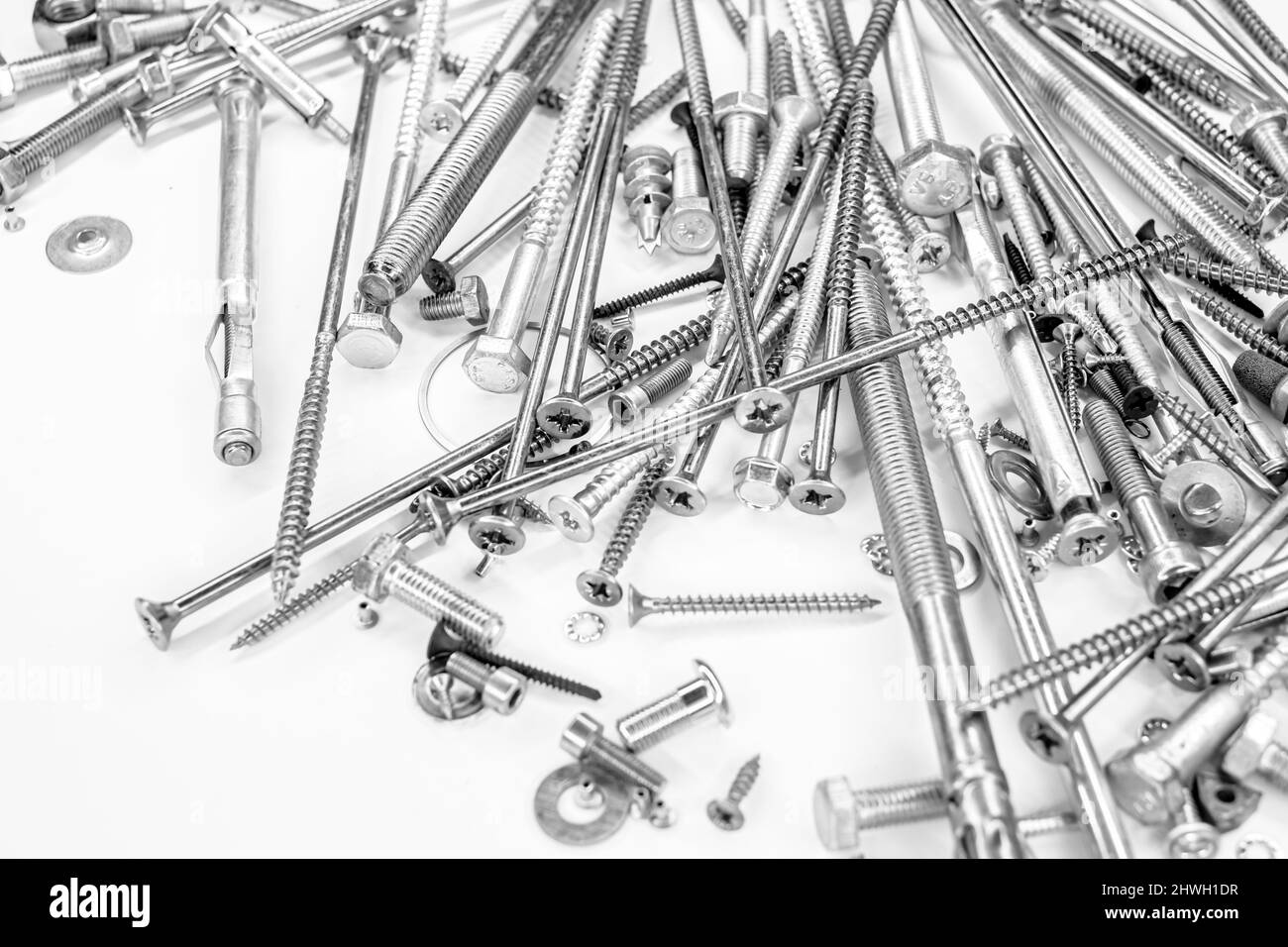 Screws and washers on white background Stock Photo - Alamy