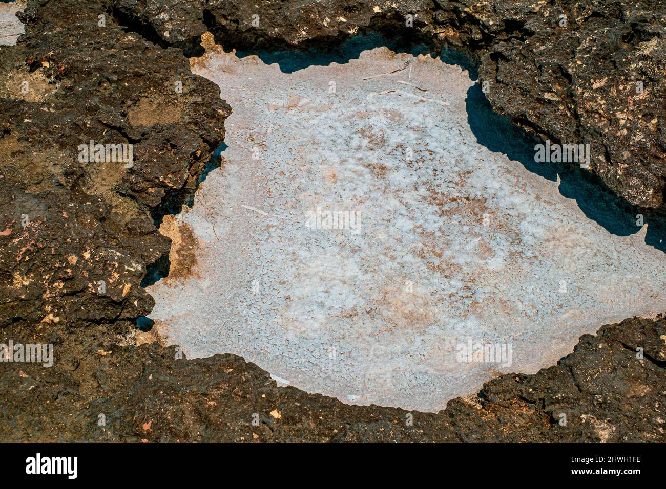 salt crystals on limestone rock, Blue Lagoon, Camino island, Malta ...