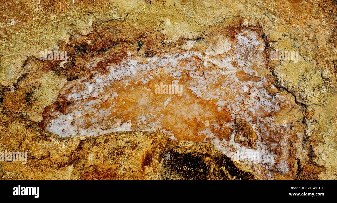 salt crystals on limestone rock, Blue Lagoon, Camino island, Malta ...