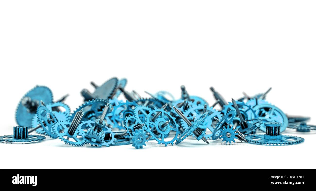 Vintage blue cogs gears wheels collection set on white background Stock ...