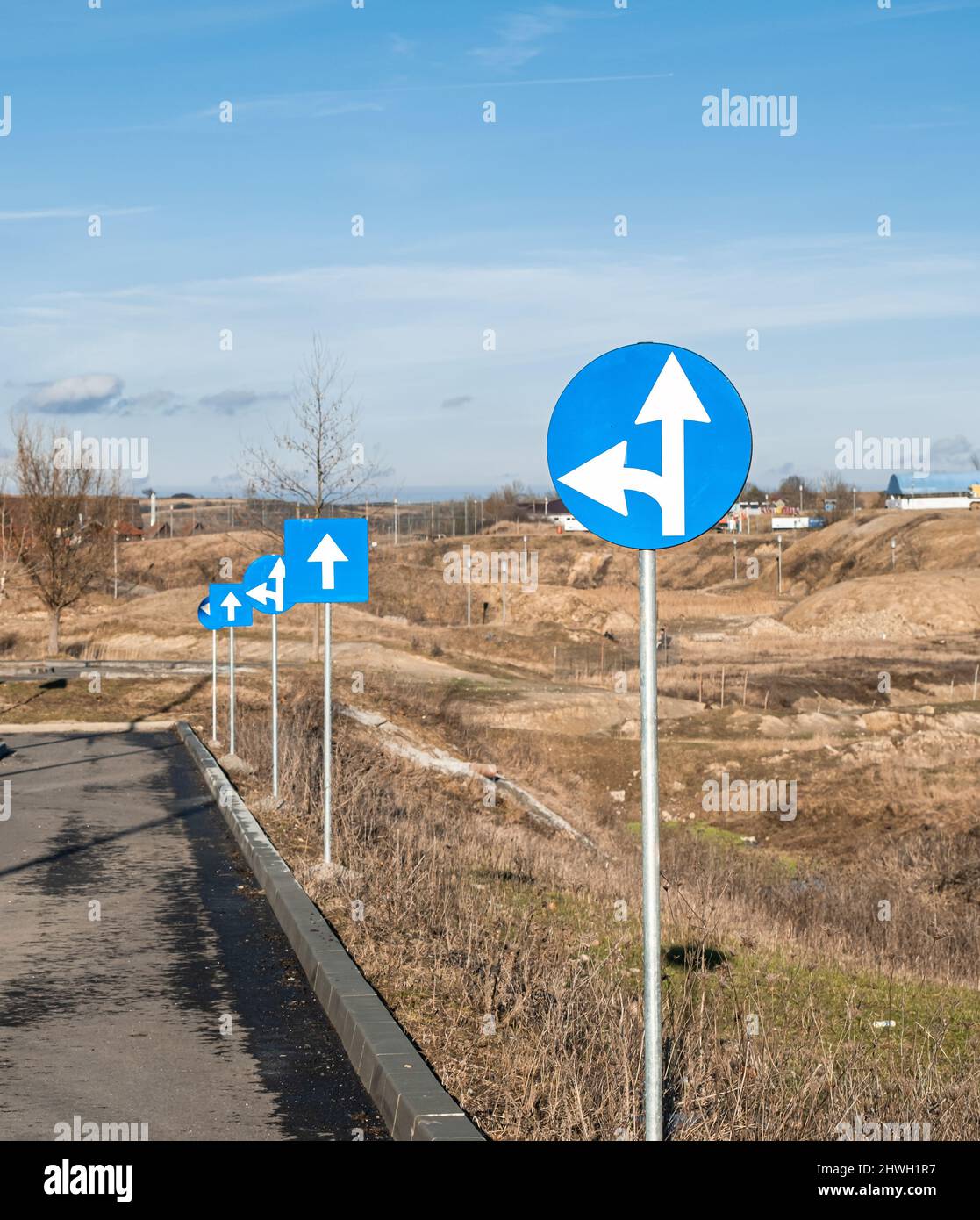 traffic signs on the side of the road Stock Photo - Alamy