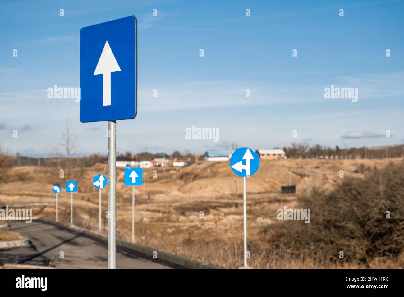 traffic signs on the side of the road Stock Photo - Alamy
