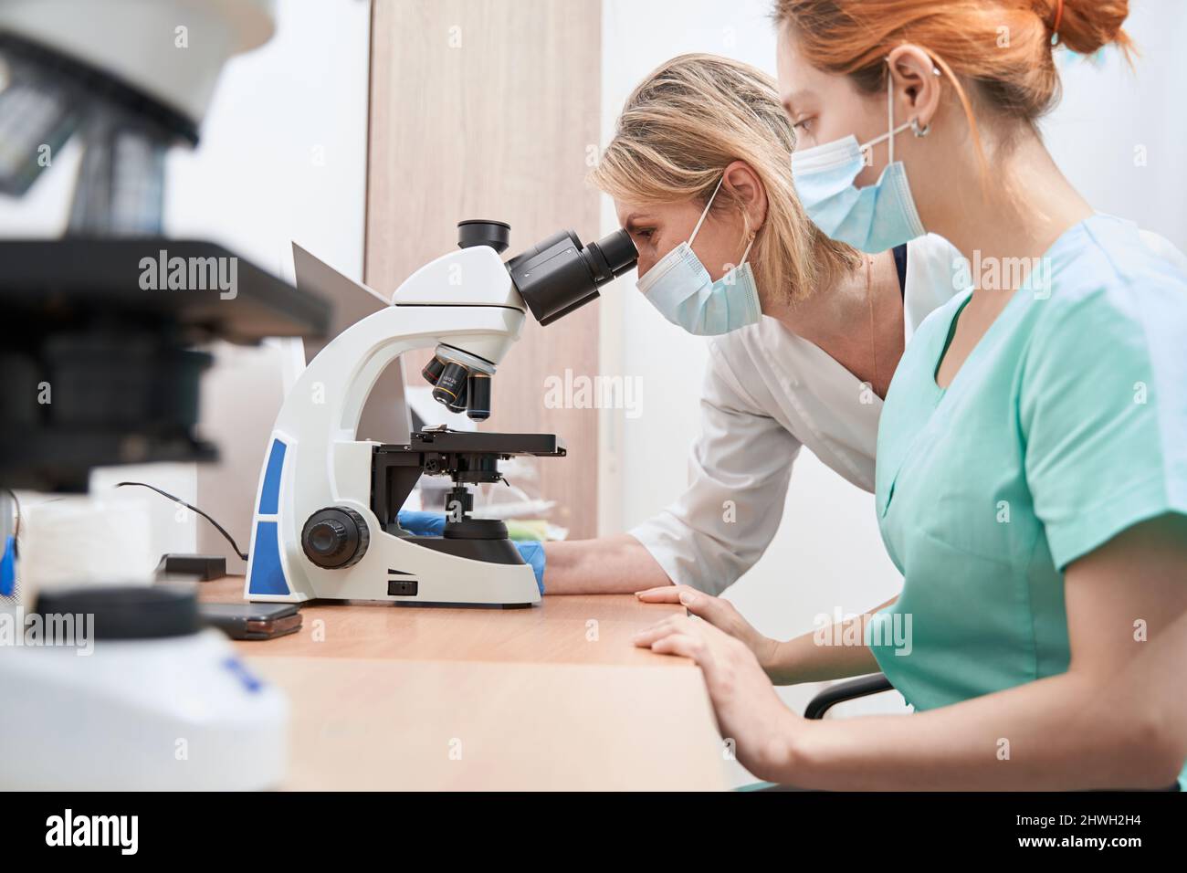 Two lab technicians or scientists working in laboratory Stock Photo - Alamy