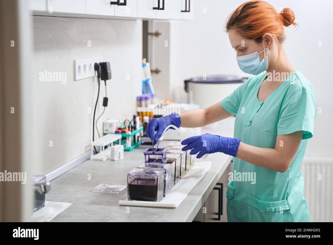 Woman preparing tools for work in the laboratory Stock Photo - Alamy