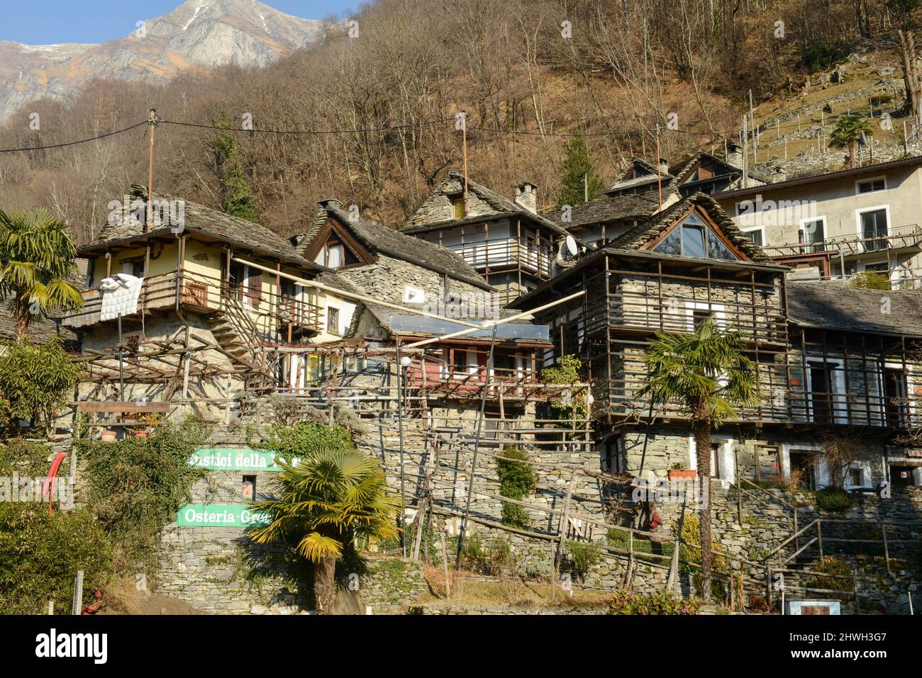 The rural village of Berzona on Verzasca valley on the italian part of ...