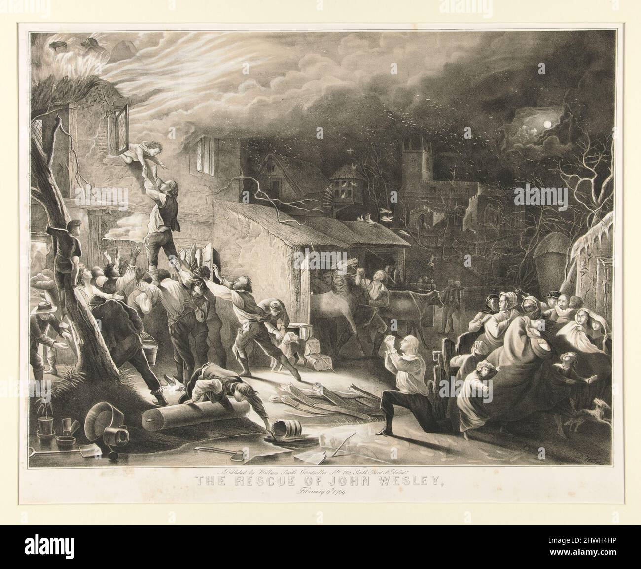 The Rescue of John Wesley. Artist: D. Wiest, American Stock Photo - Alamy
