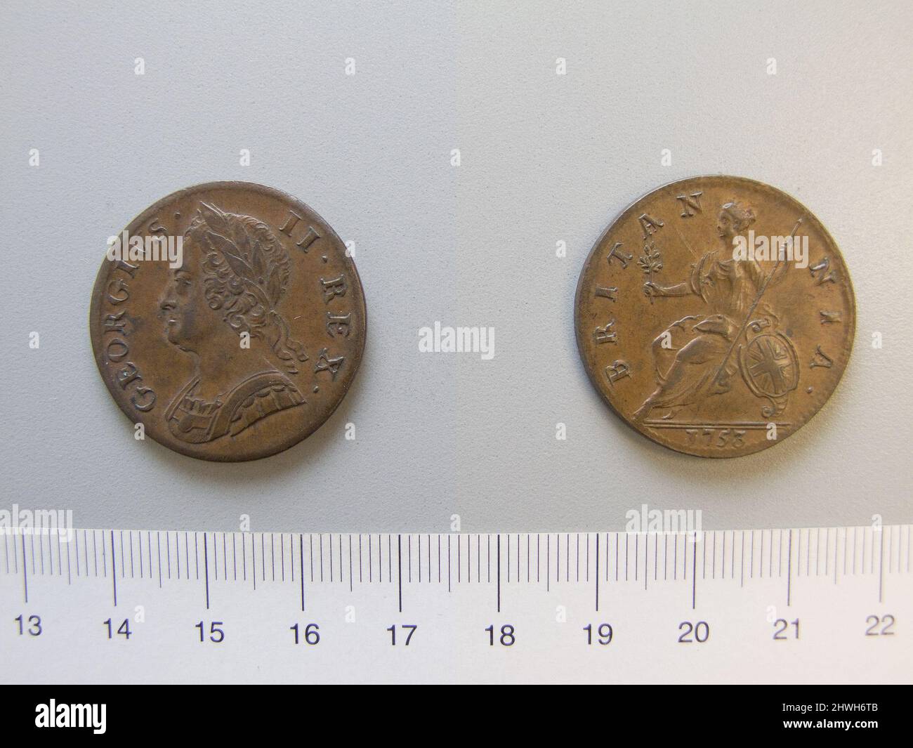 Halfpenny of George II, King of England from London. Ruler: George II ...