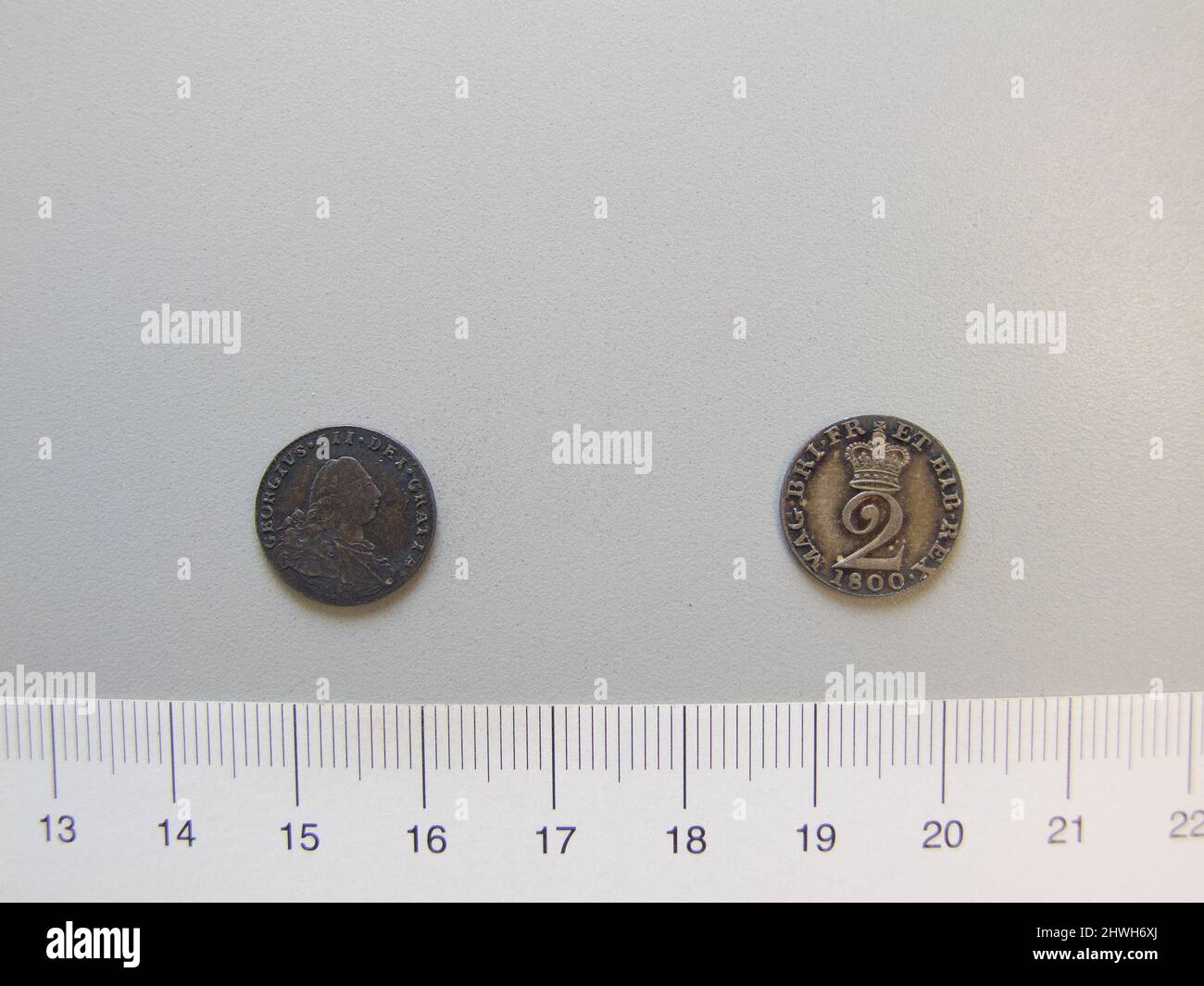 Twopence of George III, King of Great Britain from London. Ruler ...