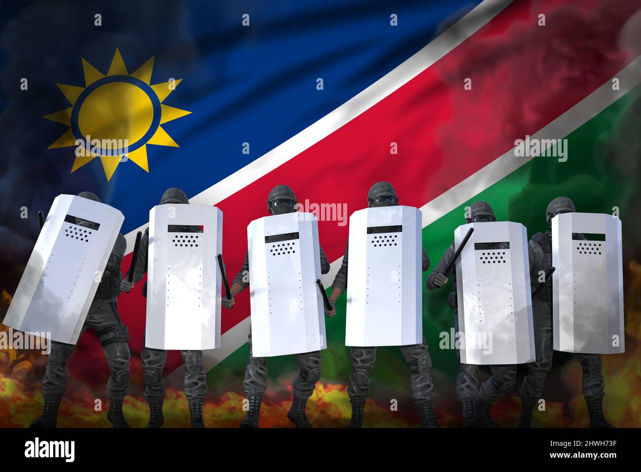 Namibia protest fighting concept, police special forces protecting ...