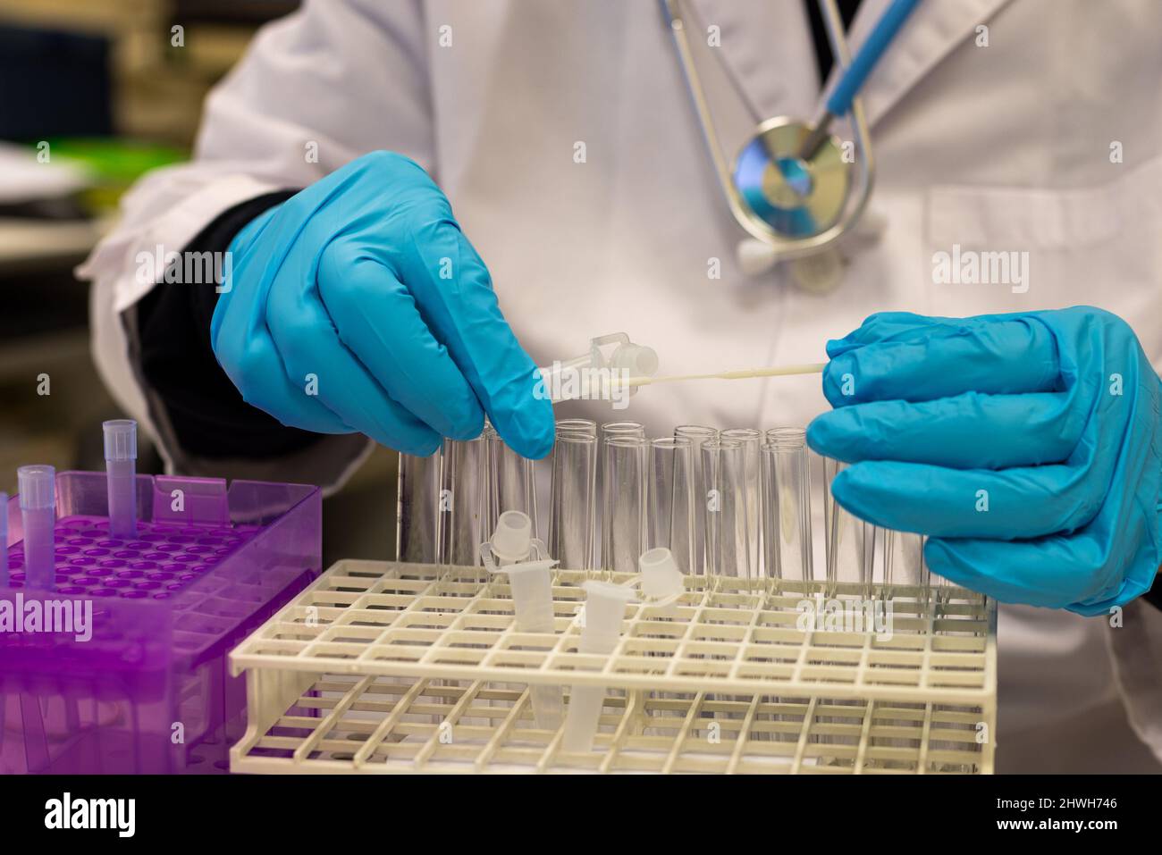 scientist in lab analysis of new corona virus, clinic chemical research ...