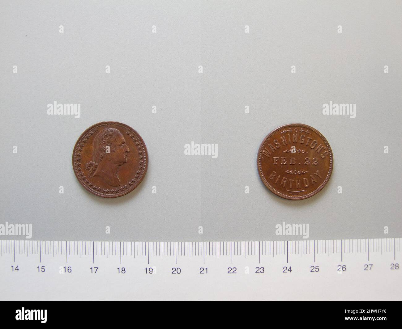 Medal of George Washington commemorating his birthday. Honorand: George ...