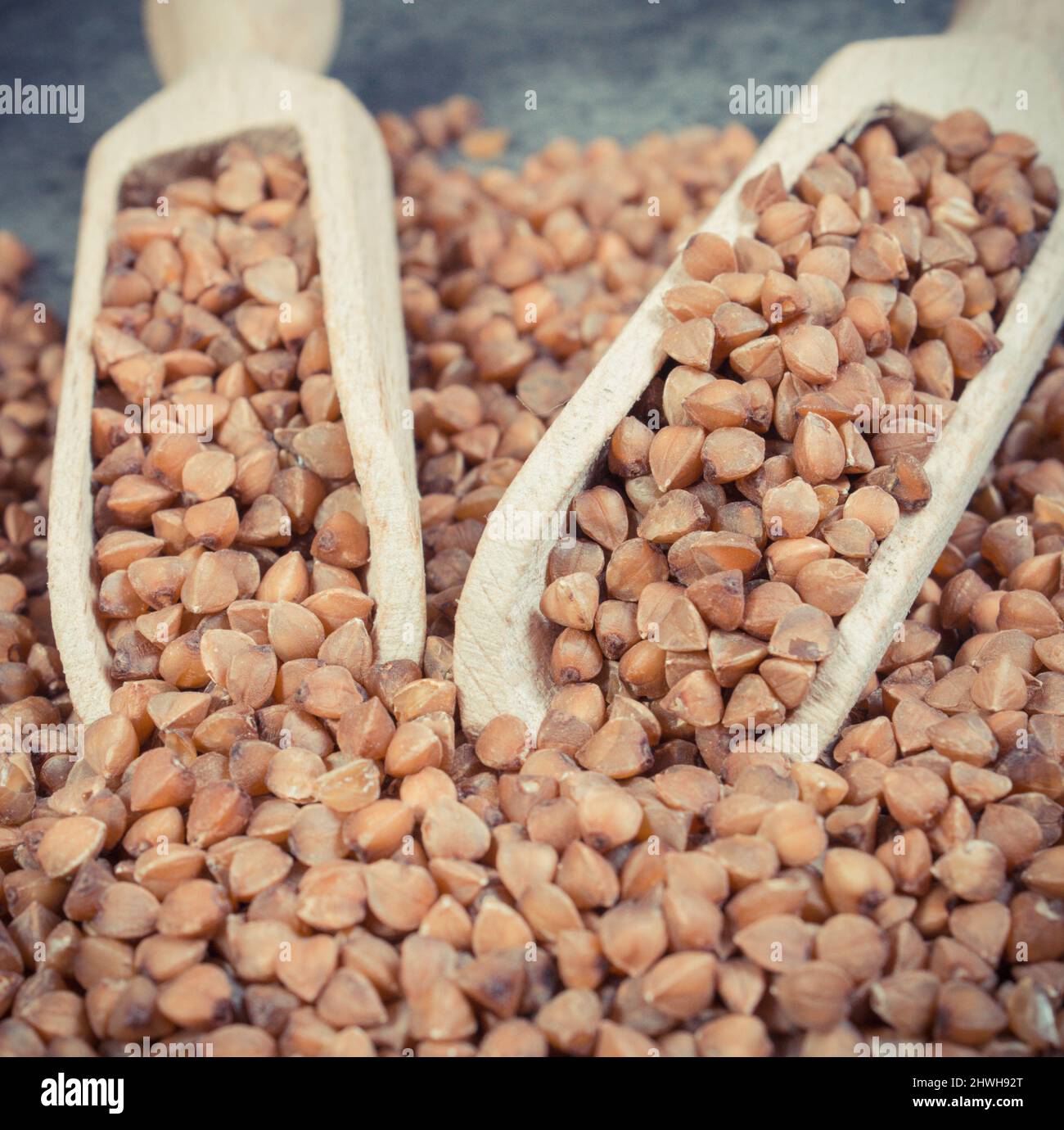 Heap of buckwheat containing natural vitamins and dietary fiber ...