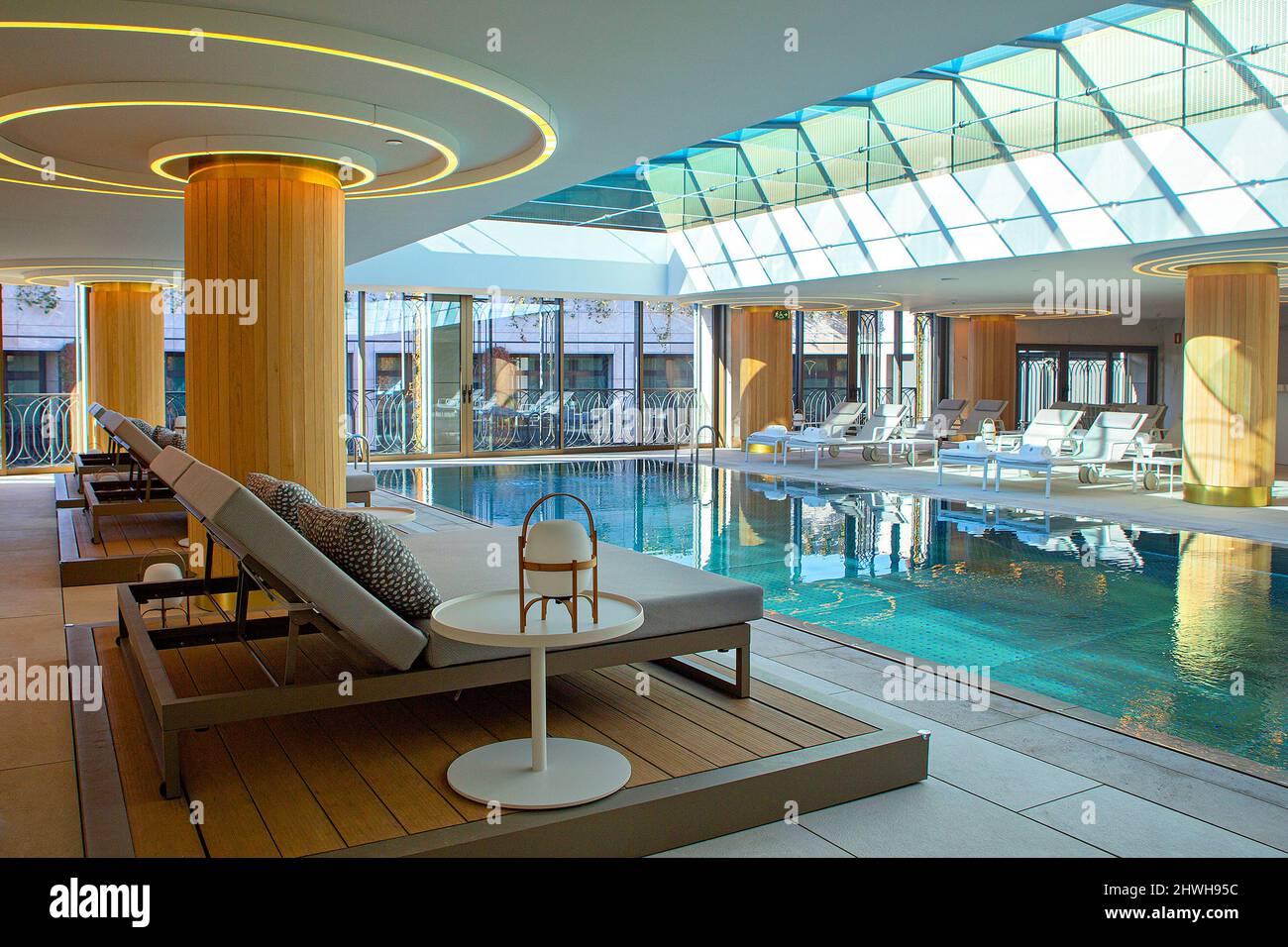 Interior view of the pool and spa area of the famous luxury hotel Urban ...