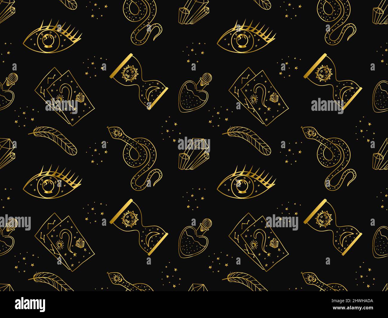 Magic pattern. Seamless vector black and gold pattern on the theme of ...
