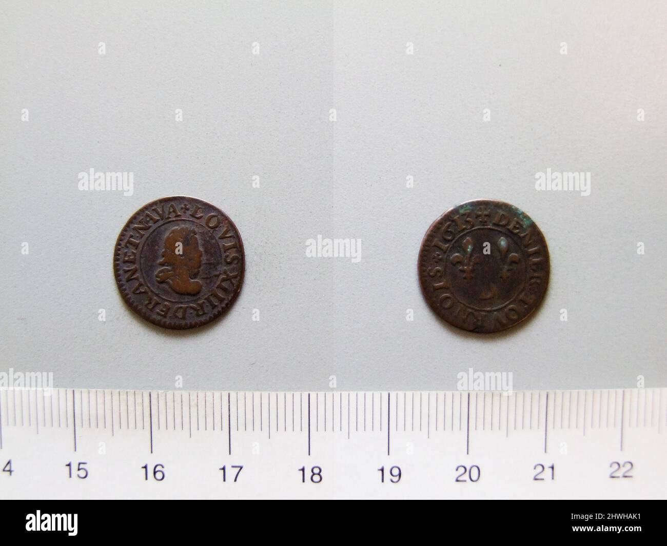 Denier Tournois of Louis XIII, King of France from Lyon. Ruler: Louis ...