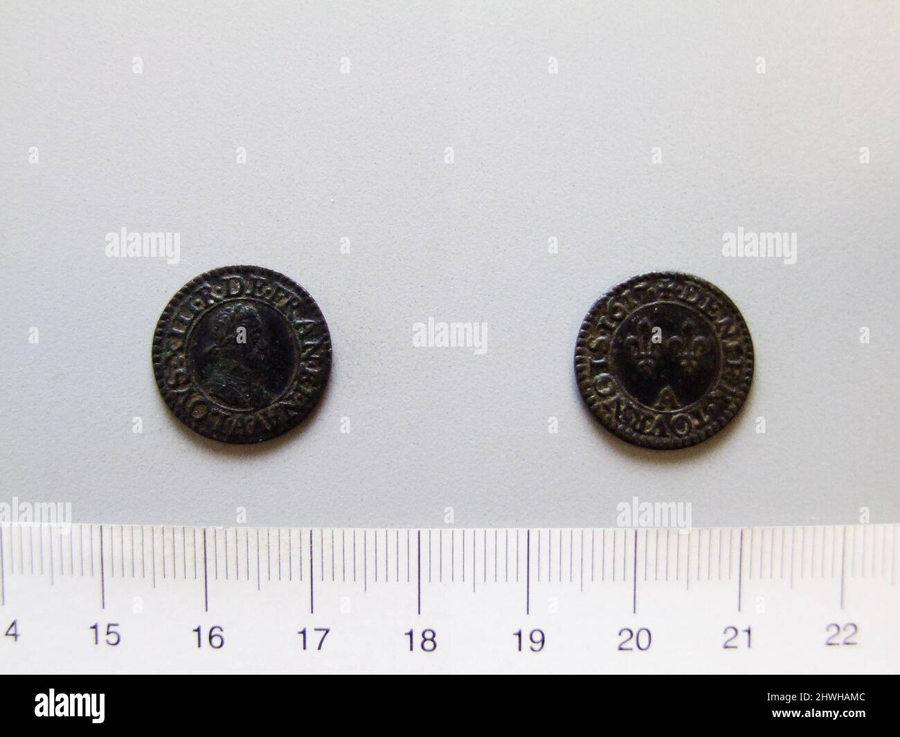 Denier Tournois of Louis XIII, King of France from Paris. Ruler: Louis ...