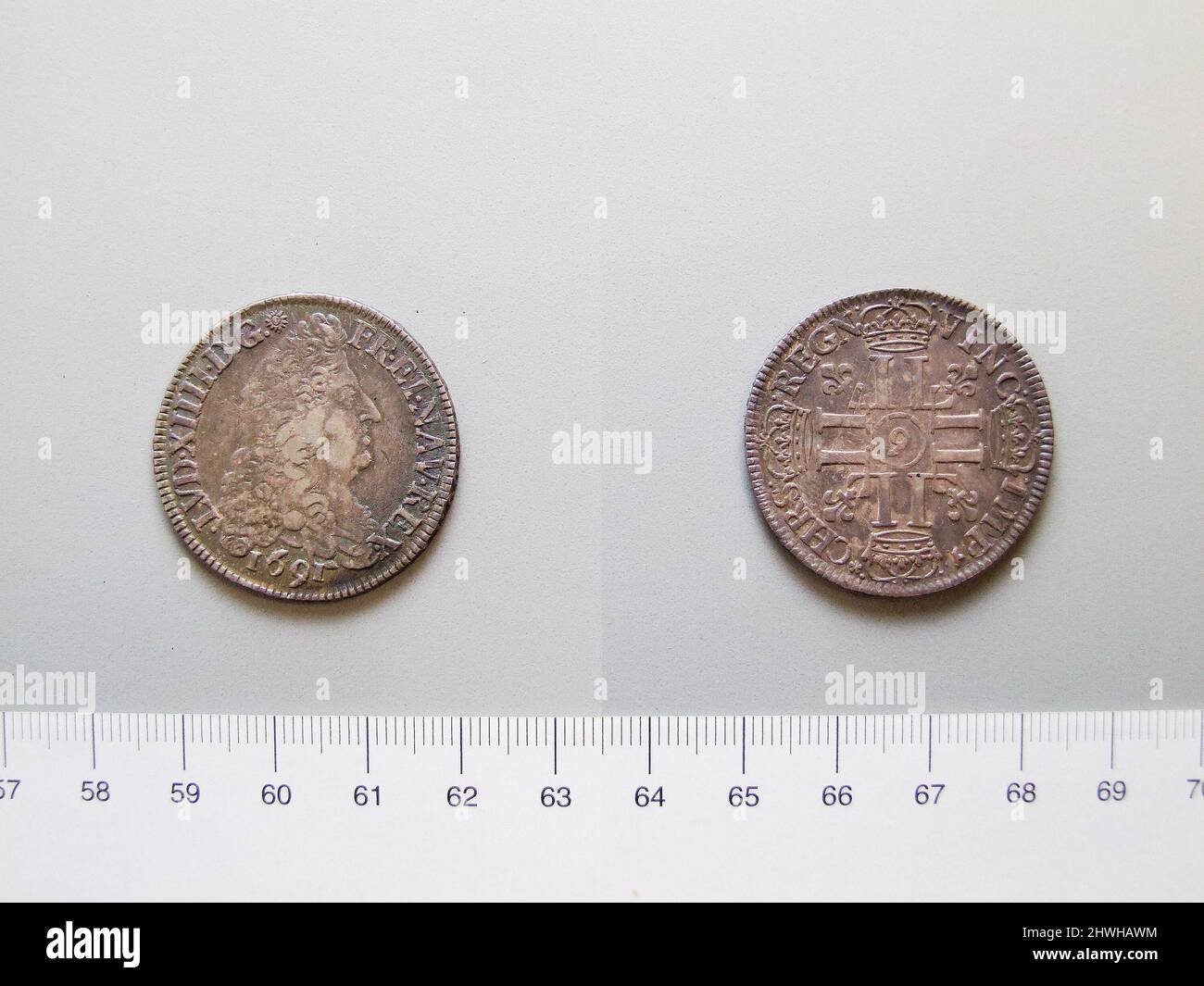 Demi Écu of Louis XIV, King of France from Rennes. Ruler: Louis XIV ...