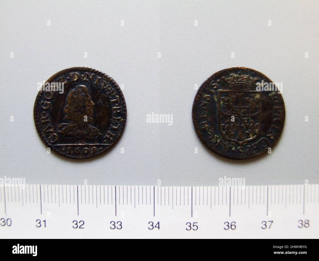 1 Liard of Charles Gonzaga from Arches. Ruler: Charles Gonzaga, French ...