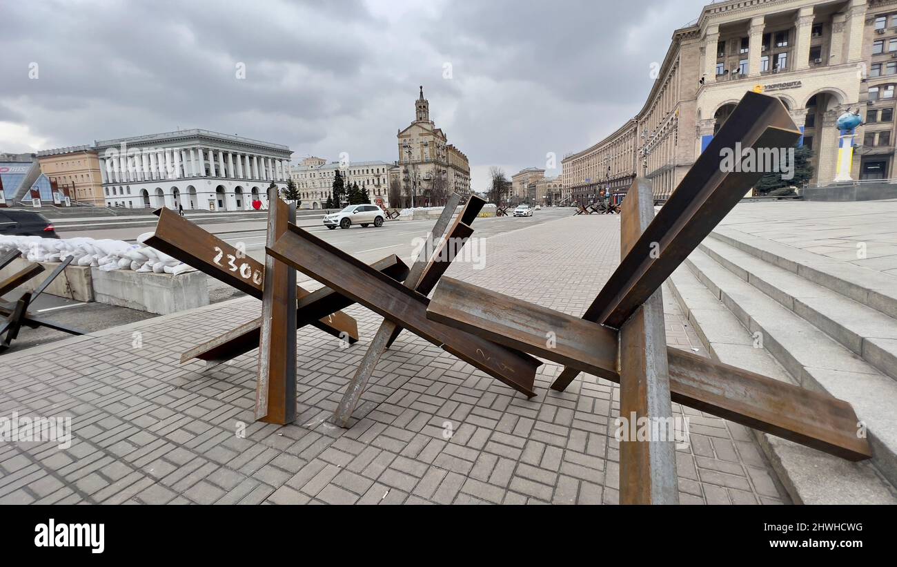 The Czech hedgehogs, static anti-tank obstacle defense in Kyiv, Ukraine ...