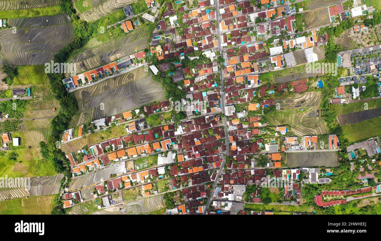 Aerial top down view of Bali - Landscape at Canggu Stock Photo - Alamy