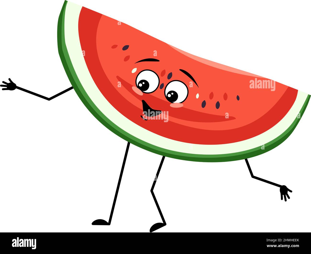 Watermelon character with happy emotion, joyful face, smile eyes, arms ...