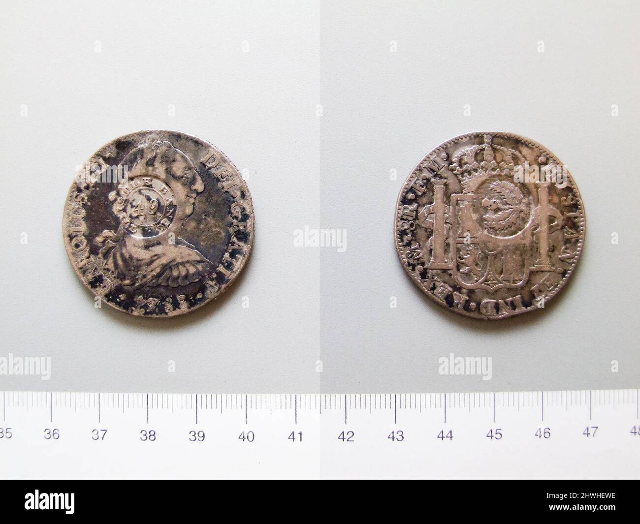8 Reales/ 4 Shillings And 9 Pence of Charles III, King of Spain. Ruler ...