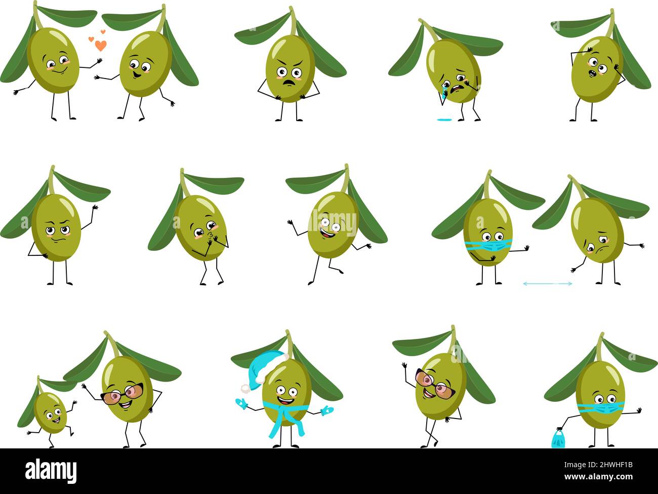 Olive character with happy emotion, joyful face, smile eyes, arms and ...