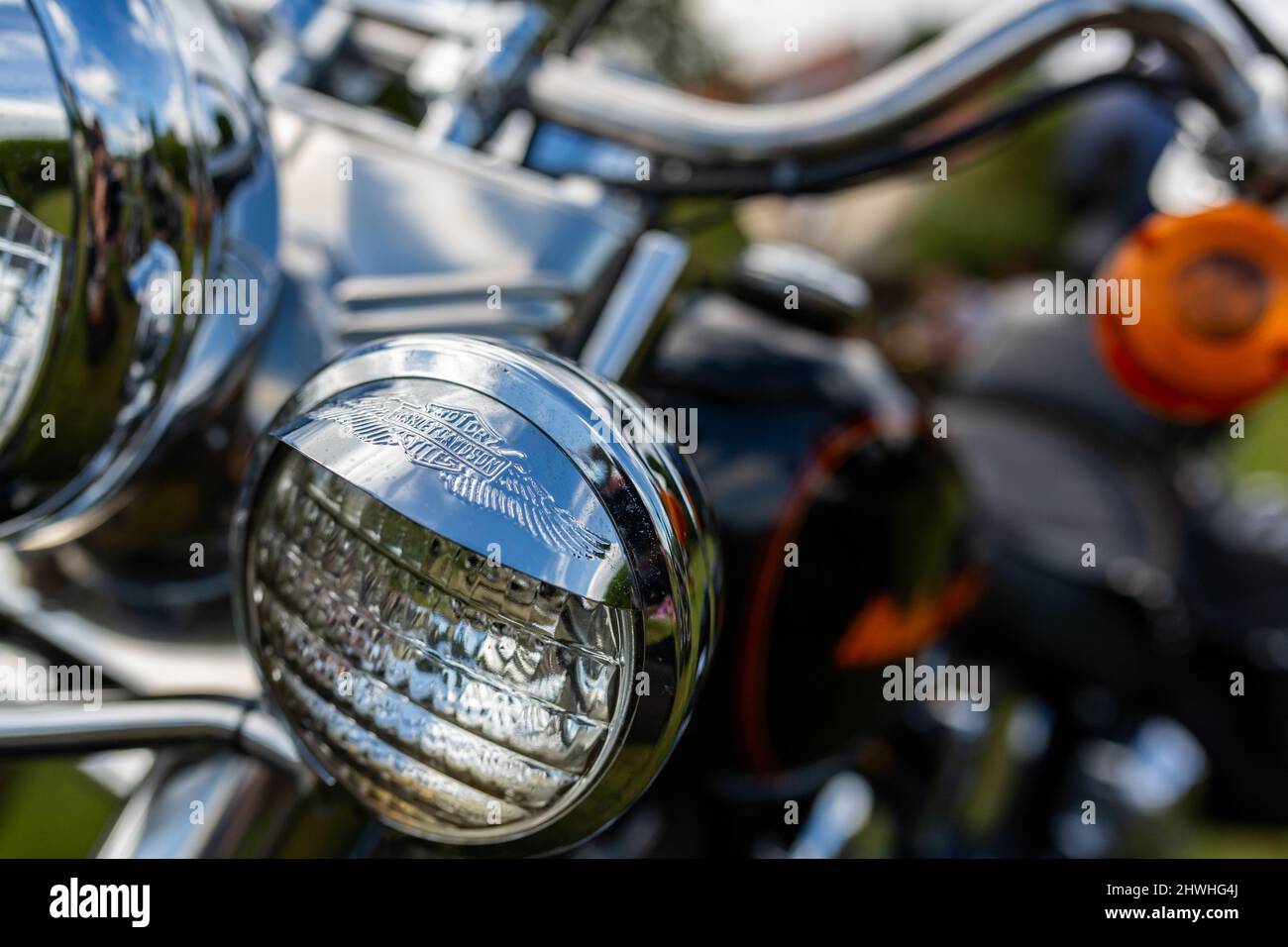 Woodbridge Suffolk UK August 14 2021: A classic 1992 Harley-Davidson ...