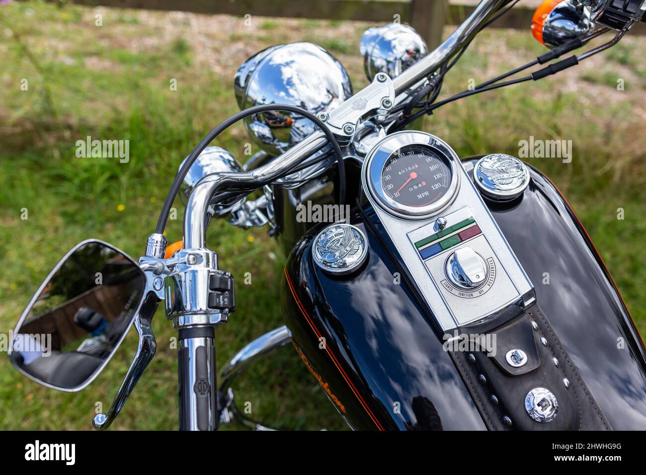 Woodbridge Suffolk UK August 14 2021: A classic 1992 Harley-Davidson ...